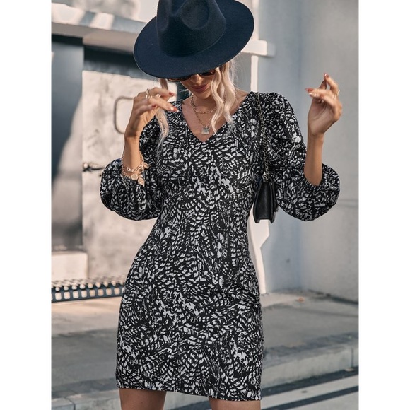 Zara | Dresses | Zara The Kacy Black Gray Puff Sleeve Dress Sz Medium ...